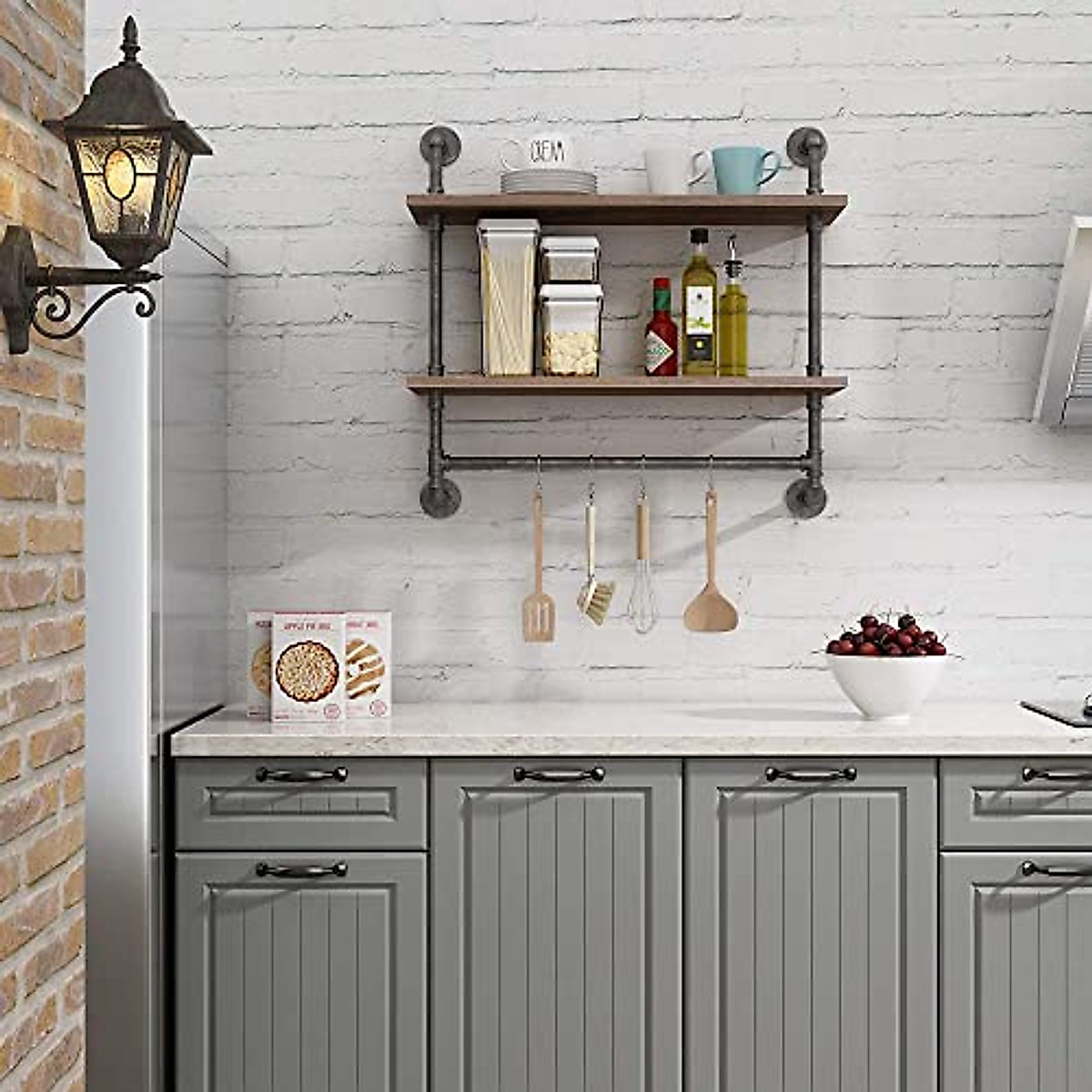 MCleanPin Industrial Pipe Shelves Wall Mount Bathroom Shelf with Towel bar Floating Shelf 2-Tiers 24 in, DIY Open Bookshelves,Metal Towel Rack Bookcase, Real Wood Storage Shelving