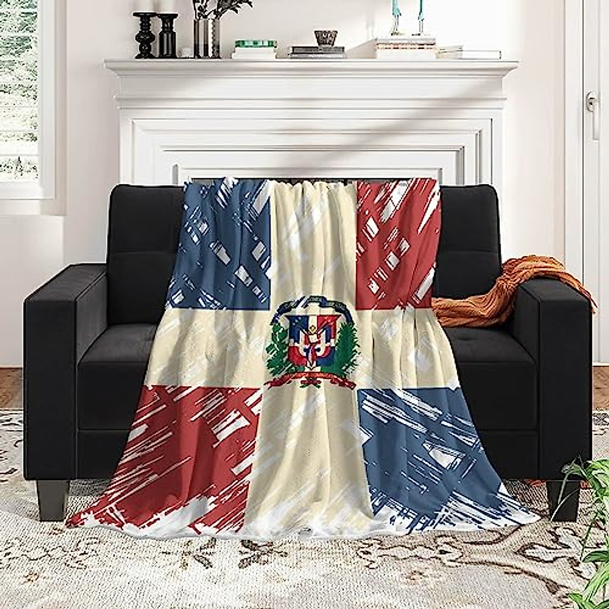 Lightweight Flannel Blanket for Men Boys, Compatible with Dominican Republic Grunge Flag, Small Large Warmer Fall Throw Blanket, Cute Fleece Blanket for Couch Bed Sofa Chair, Queen King Size Blankets