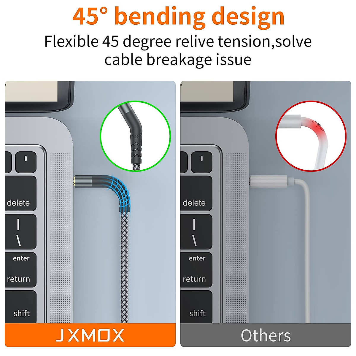 JXMOX 3.5mm Aux Cable (4ft/1.2m), 45 Degree Audio Auxiliary Input Adapter Male to Male 1/8 AUX Cord for Headphones, Car, Home Stereos, Speaker, iPhone, iPad, iPod, Echo & More – Grey