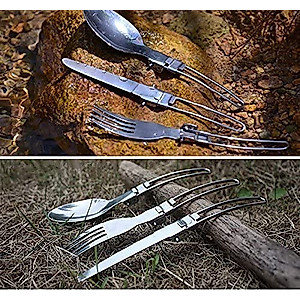 Folding Spoon Fork Knife Set Portable 3 in 1 Folding Dinner Flatware Utensils Stainless Steel Perfect for Camping Picnic Travel Hiking Backpacking