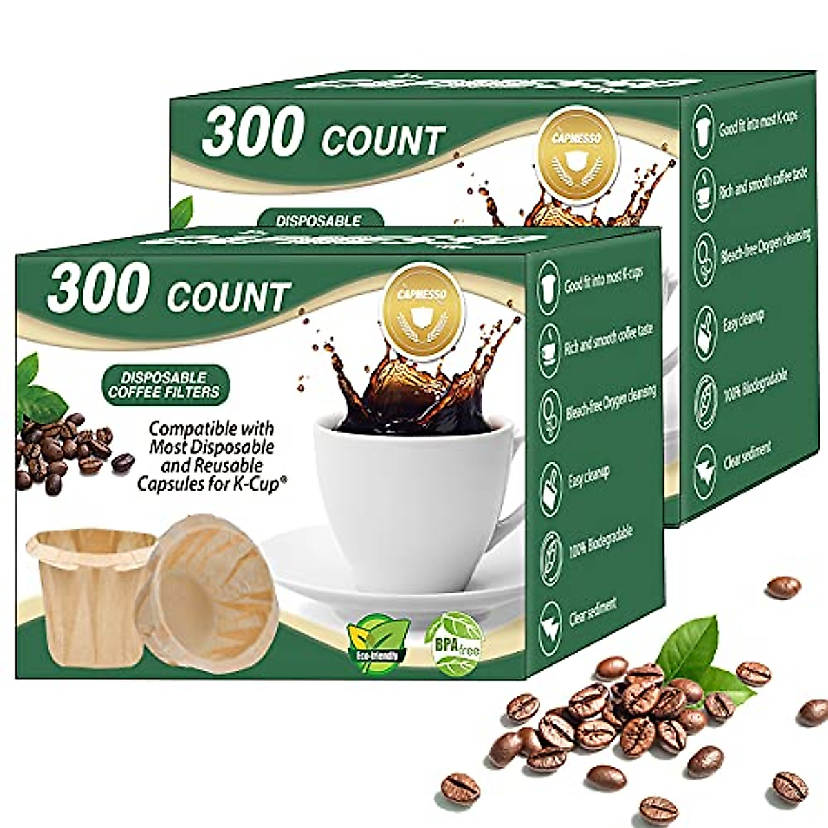 CAPMESSO Disposable Coffee Paper Filters Replacement Kerig Filter Compatible with Reusable Single Serve Pods Keurg Coffee Maker- 600 Count (Natural)
