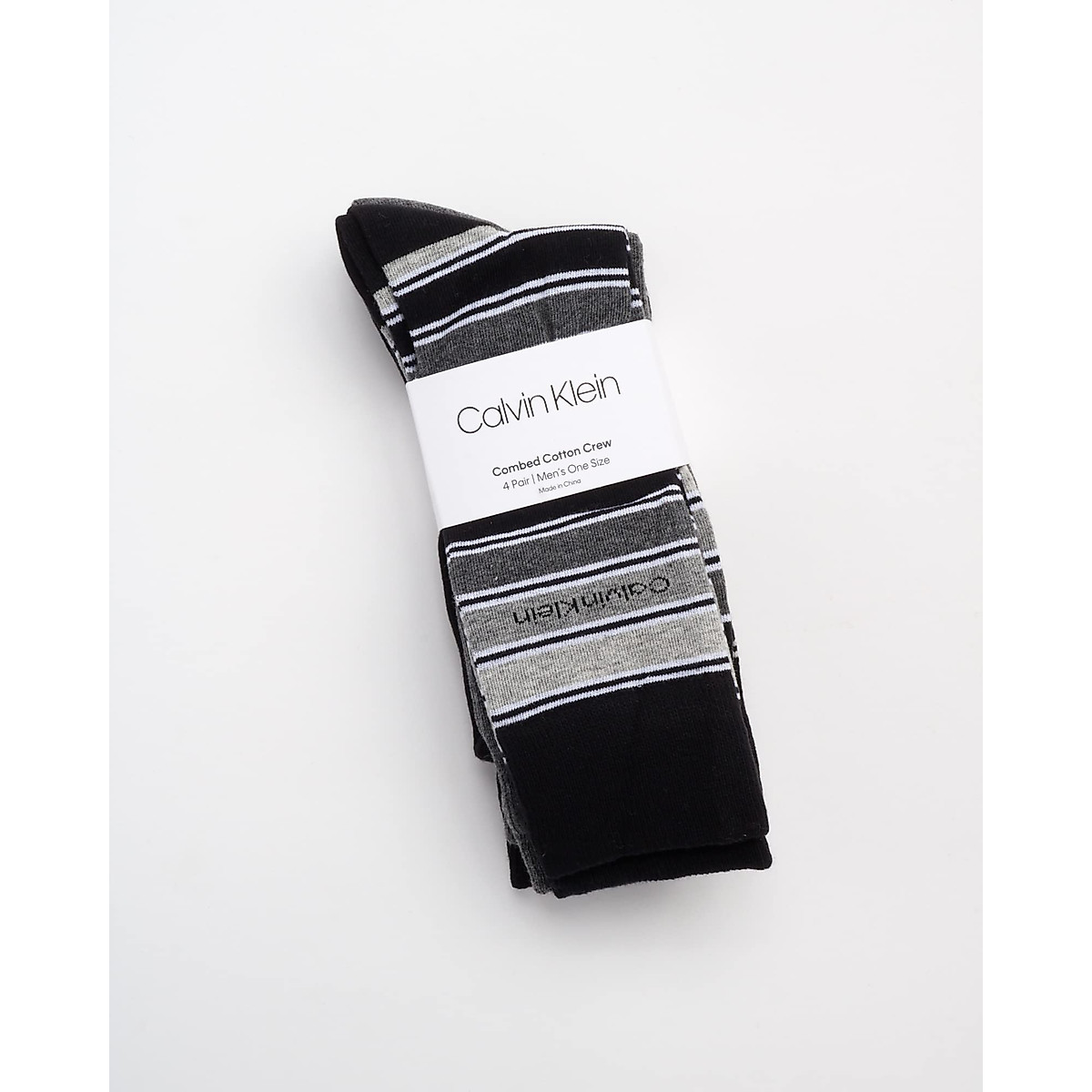Calvin Klein Men's Dress Socks - Cotton Blend Crew Patterned Socks (4 Pack), Size 7-12, Black Assorted