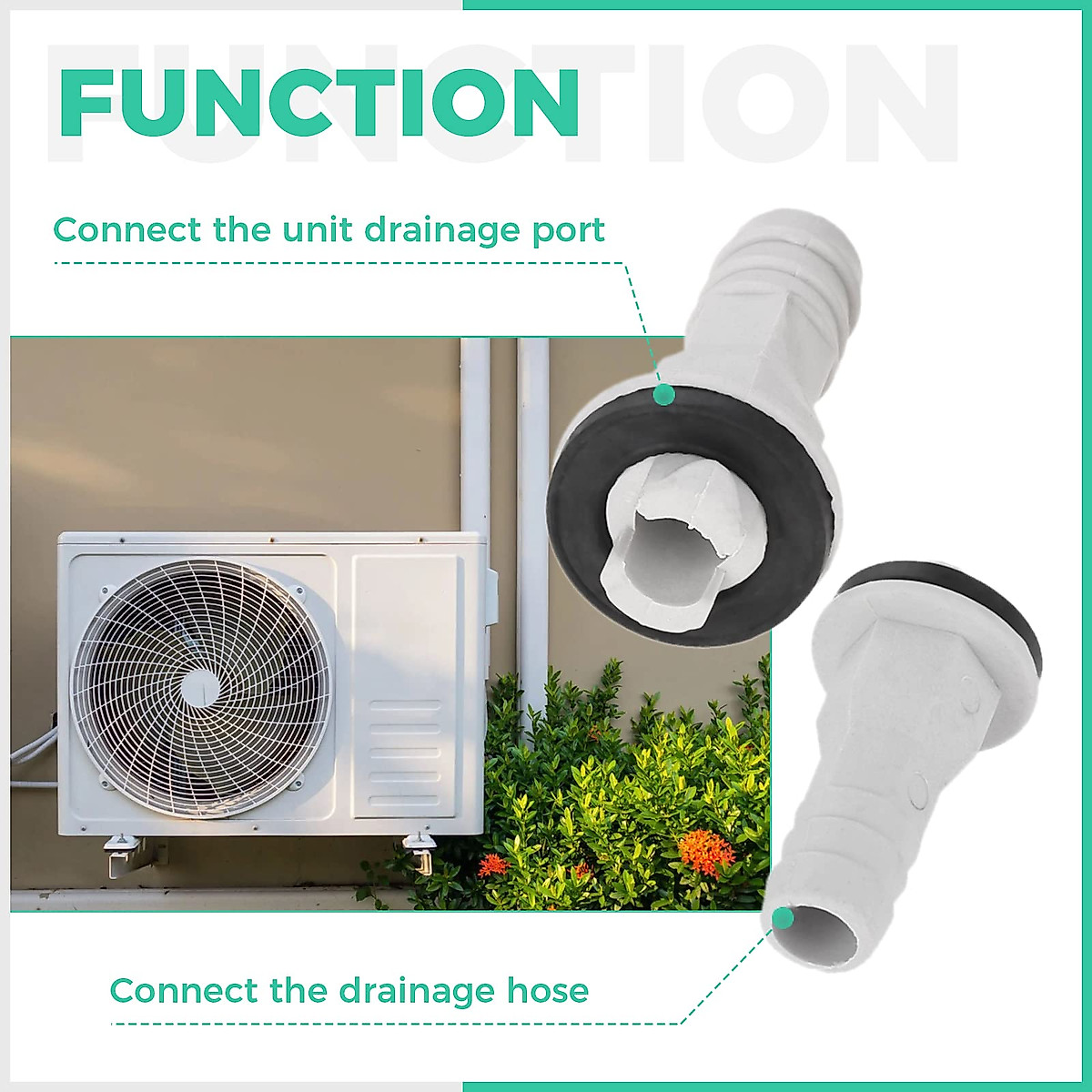 4Pcs 0.6 Inch 15mm Air Conditioner Drain Hose Connector Straight Fitting Window AC Drain Adapter with Rubber Ring