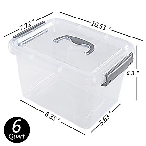 Obstnny Organizing Boxes with Latching Lids 6 Quart, 6 Packs Small Plastic Storage Bins