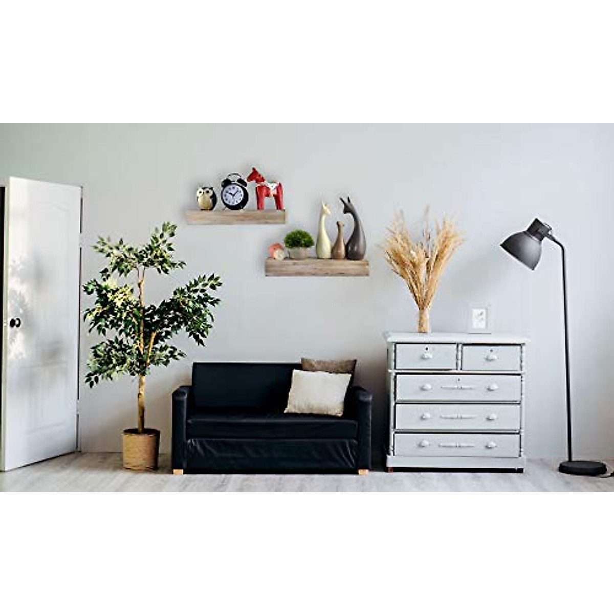 Spiretro Rectangle Floating Shelves Wall Mounted Set of 2, Ledge to Storage Organize and Display Trophy, Photo Frames for Home Décor, Space Saving in Bathroom, Kitchen, 16.5 inch, Wood_Rustic Grey