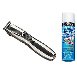 Andis PowerTrim T-BLADE CORDLESS Mens Hair Trimmer with BONUS FREE Cool Care Plus Clipper Blade Cleaner Included, Silver, 1 Count