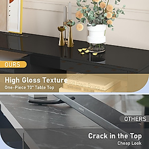 Vinctik 6&Fox 70 Inch Led TV Stand for 80/75 Inch TV, Modern Black Entertainment Center with Adjustable Glass Shelves Two Cabinets, Gaming High Gloss TV Stand with Led Light for Living Room,Black