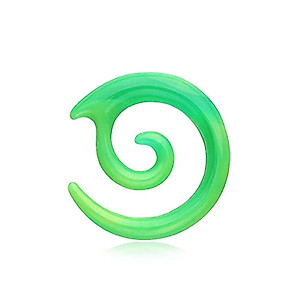 Covet Jewelry Twirl Fang Spiral Acrylic Ear Gauge Spiral Hanging Taper (2 GA (6.5mm), Green)