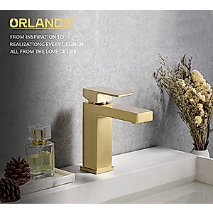 Brushed Gold Bathroom Faucet Single Hole, Modern Brass Bathroom Sink Faucet, Orlando Single Handle Vanity Faucet with Pop-up Drain Assembly and Supply Line, Brushed Gold