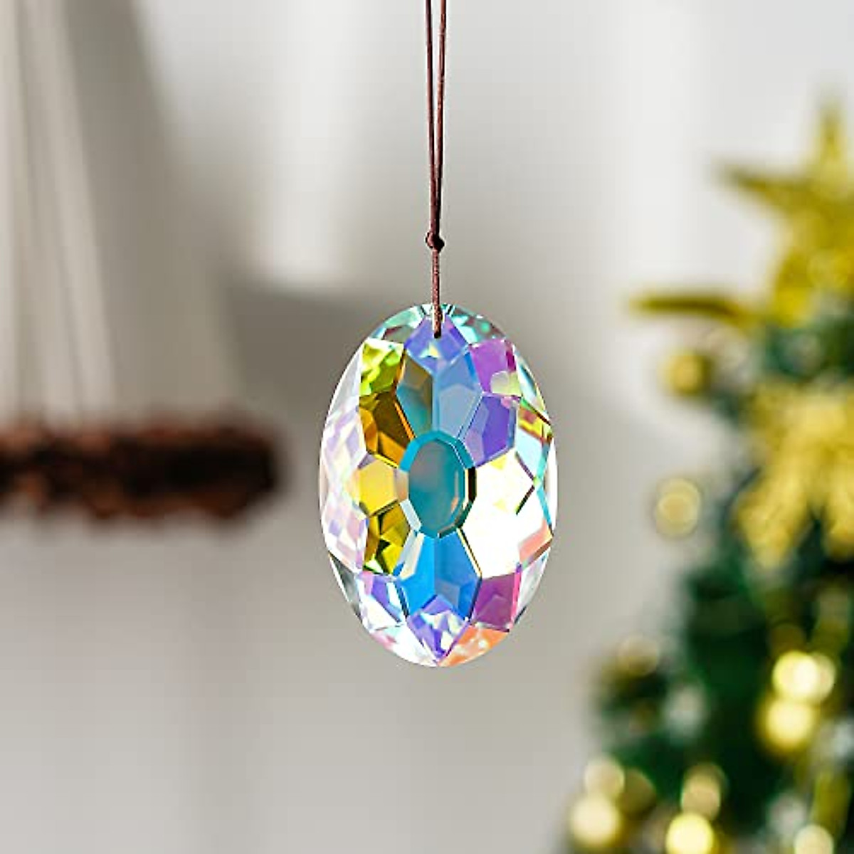 AB Coating Hanging Window Crystal Prism Suncatcher Rainbow Maker Glass Hanging Pendant Ornaments for Home Garden Decoration (89mm,3.5inch)
