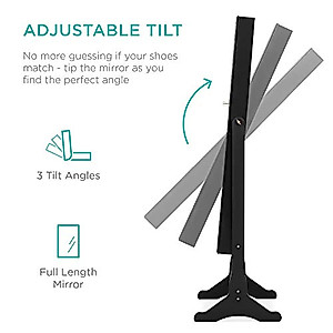 Best Choice Products Standing Mirror Armoire, Lockable Jewelry Storage Organizer Cabinet w/Velvet Interior, 3 Angle Adjustments - Black