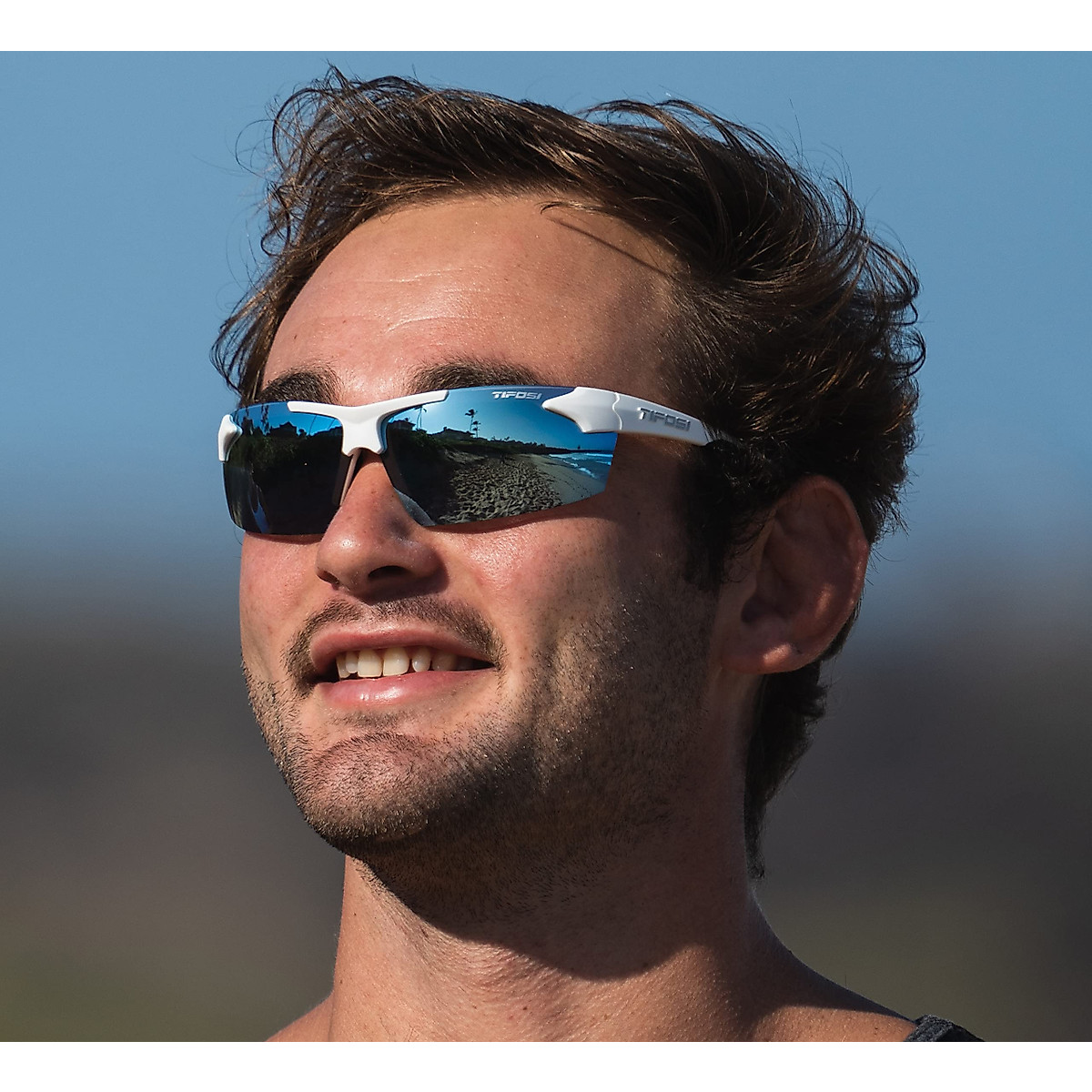 Tifosi Optics Track Sunglasses (White/Black, Smoke Bright Blue)