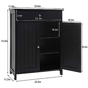 Iwell Bathroom Cabinet, Free Standing Bathroom Storage Cabinet with 1 Large Drawer & Adjustable Shelves, Wooden Entryway Storage Cabinet for Bathroom, Kitchen, Living Room, Black
