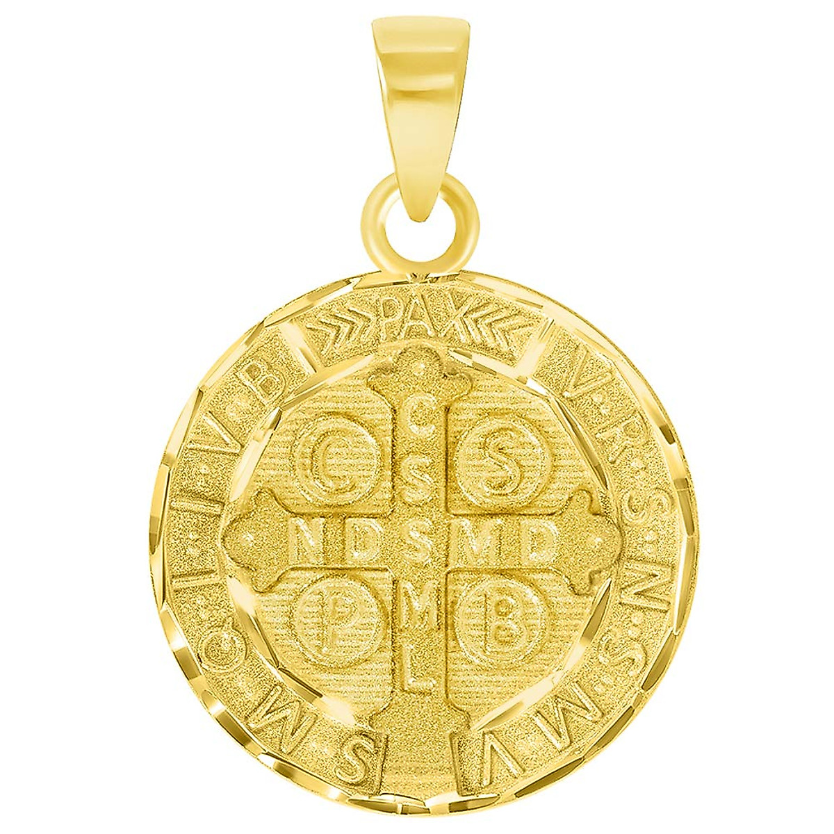 Jewelry America Solid 14k Yellow Gold Round Shaped St. Benedict Medallion Charm Pendant with Cable Chain Necklace, 20"