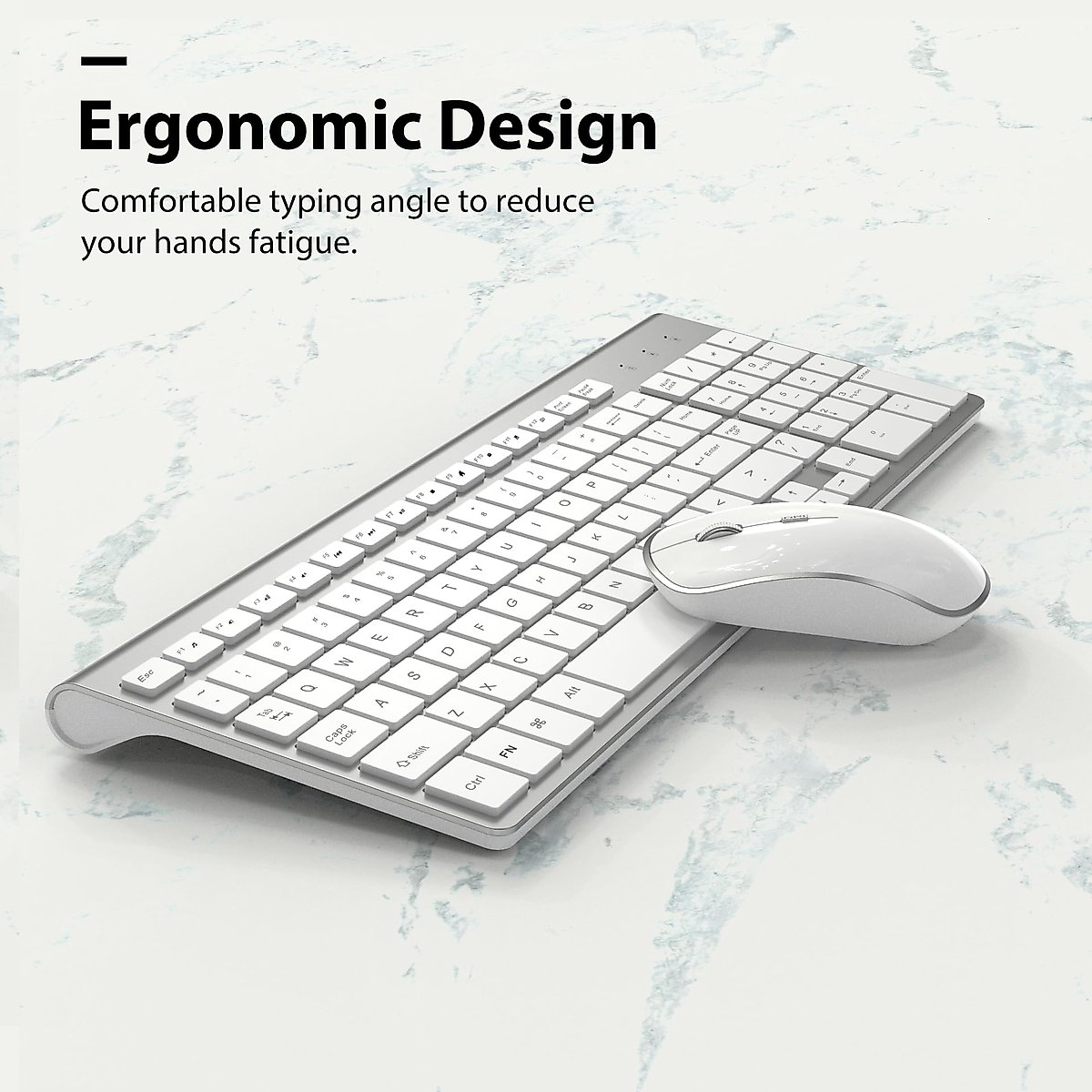 Wireless Keyboard Mouse, JOYACCES 2.4G Compact and Ultra Slim Wireless Keyboard and Mouse for Windows, Computer, Desktop, PC, Laptop-Sliver