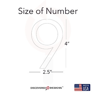 Discovered Designs - Premium Individual 3D Acrylic Mailbox Number – Self Stick – Long Lasting – Weatherproof – Made in USA (White 4 inch, Number 9)