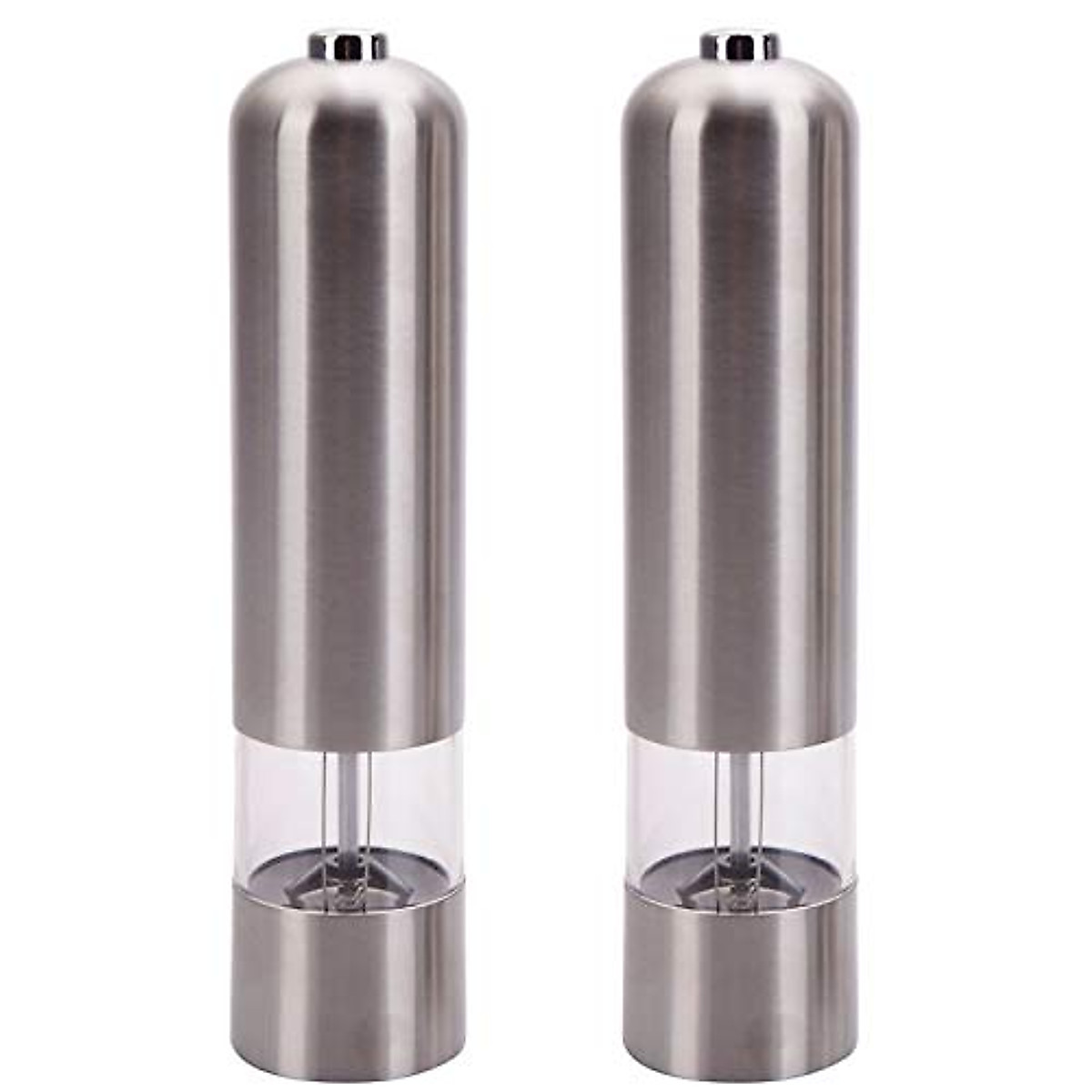 2pcs Stainless Steel Electric Automatic Pepper Mills Salt Grinder Silver,Salt and Pepper Grinder Set,Refillable Stainless Steel Shakers with Adjustable Coarse Mill