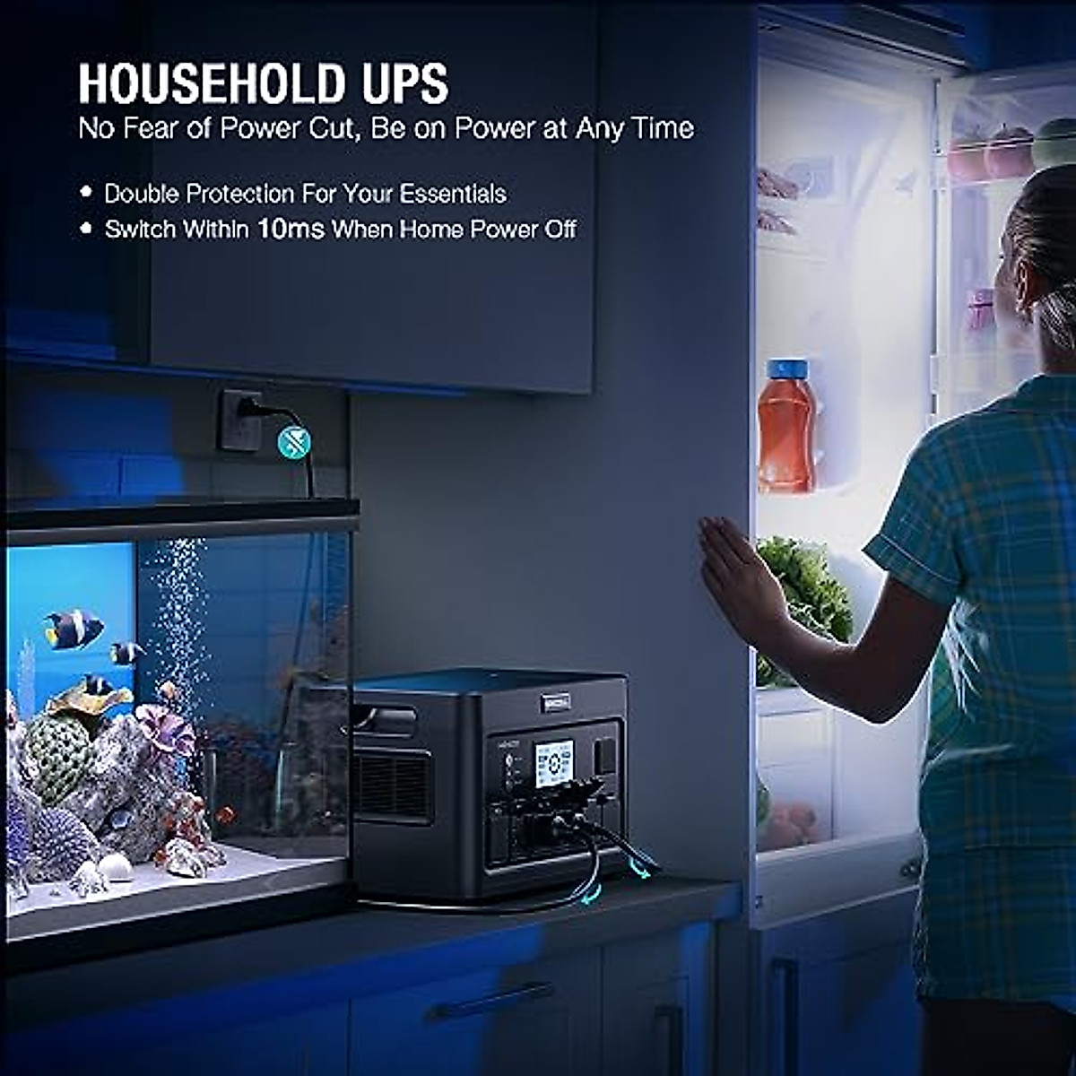 GRECELL Solar Generator 2400W Portable Power Station, 1843Wh UPS Backup LiFePO4 Battery Supply with 11 Outlets(4 2000W AC Outlets,2 PD100W), 2Hrs Quick Charge for Home Emergency RV Trip Van (H2400)