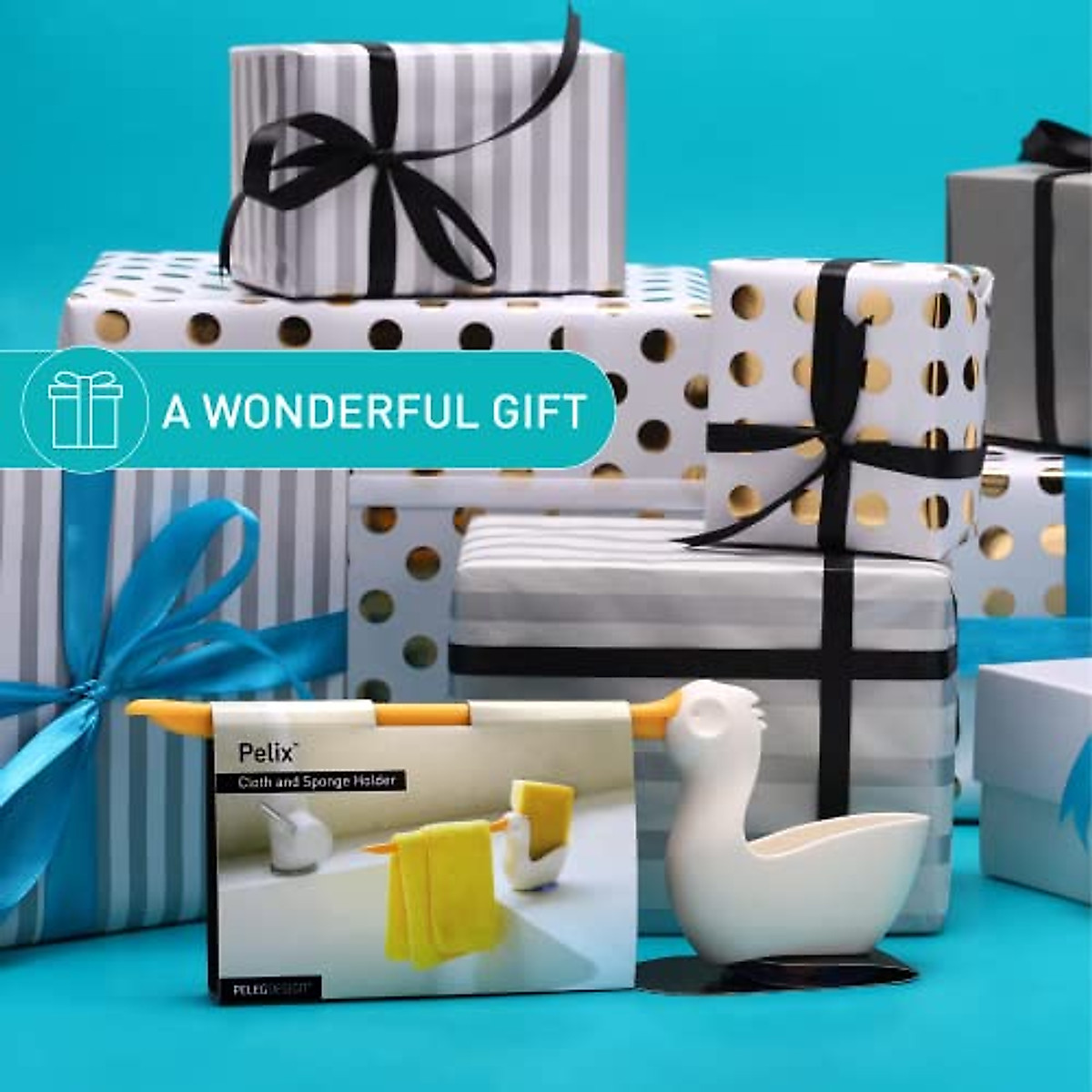 PELEG DESIGN Pelix Plastic Sponge and Cloth Holder for Kitchen Sink Caddy with Suction Cup, 2 in 1 Dish Kitchen Organizer and Decor, Fits All Dish Scrubber, Sponge and Kitchen Cloth Standard Size