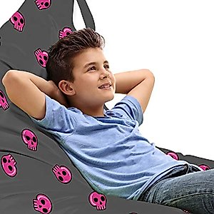 Ambesonne Skull Lounger Chair Bag, Hand Drawn Style Pink Emo Skulls Teenager Lifestyle Youth Culture, High Capacity Storage with Handle Container, Lounger Size, Dark Taupe Hot Pink