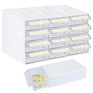12 Drawer Stacking Storage Cabinet, Plastic Stacking Drawer with 24 Clear Dividers&12 Tag Cards Multi Compartment Organizer Storage Container for Jewelry, Craft DIY, Bead, Small Items(12, White)