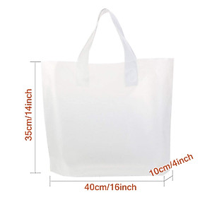 Haploon Clear Bags 100 Pcs Plastic Bags with Handles Bulk, Frosted Large Plastic Bags Soft for Shopping Bags Big Size 16" x 14" x 4", Gift Bags, Take Out Bags, High-Density