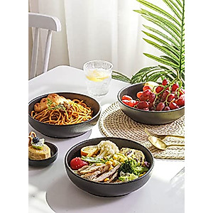 YJR Ceramic Pasta Bowls, Salad Bowls, Large Serving Bowl Set, Wide and Shallow - 35 Ounce, Set of 4, Matt Black
