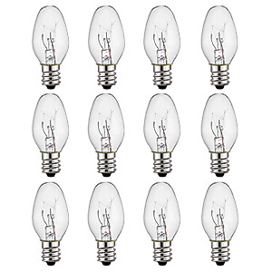 C7 Night Light Bulb 4 Watt,E12 Candelabra Base, 15 Lumens，Incandescent Light Bulb, Clear, Soft White - 12 Pack