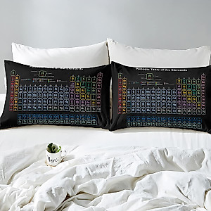 Erosebridal Chemistry Theme Bedding Sets King Size, Periodic Table of Elements Duvet Cover, Science Chemistry Lovers Comforter Cover for Kid Teens Boys Man Bedroom Decor Bedding Set, Black
