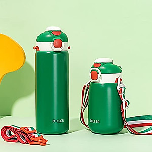 Qengyeen Kids Parent-child Thermos Water Bottle Stainless Steel Metal Insulated Water Bottles with Straw and Strap for Girls Boys for School Gifts,14 ounce 24ounce,green