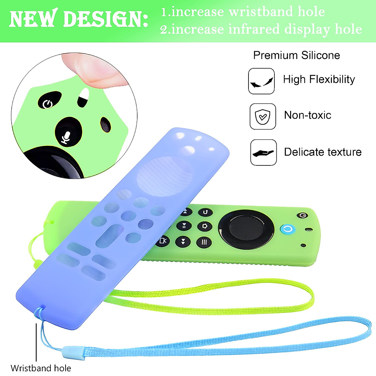 [2 Pack] Pinowu Firestick Remote Cover Case (Glow in The Dark) Compatible with Firetv Stick Alexa Voice Remote 3rd Gen, Silicone Sleeve with Wrist Strap (Green & Blue)