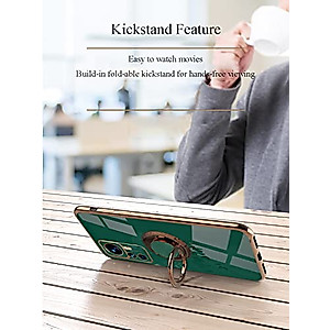 Compatible with Xiaomi 12T Pro Case with Ring Holder Magnet Silicone, Xiaomi 12T Pro Phone Case Xiaomi 12T Case Silicone Thin White Cover Black 360° Rotatable Metal Kickstand (Dark Green)