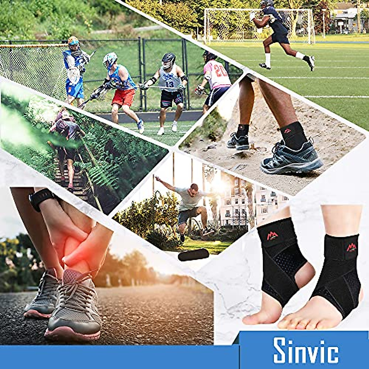 Ankle Brace, 2PCS Ankle Braces for Men & Women, Adjustable Compression Ankle Wrap Support for Ankle Protection, Breathable & Comfortable, Ankle Support Brace for Sprains, Sports Injuries and Recovery