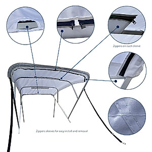 Savvycraft 4 Bow Bimini Top, 10 Feet Long Square Tube Bimini Top Set, Includes Marine Grade Canvas Cover, Storage Boot, Rear Poles with 1 Inch Aluminum Frame, Black Color, 4 Bow 120"L 54"H 79"- 84"W