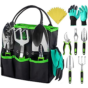 Heavy Duty Garden Tools 10 Pieces Set - Rust Proof, Durable Gardening Supplies Gifts for Women Men Mom or Dad - Ergonomic Gardening Hand Tools - Garden Gifts for Mom and Dad