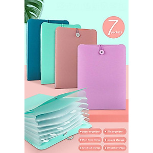 Snow Abonci Vertical Expanding Accordion Folder with 7 Pockets Paperwork Organizer Document Wallet Briefcase Business File Organizer Bag A4 Letter Size Elastic Rope Closure Pink