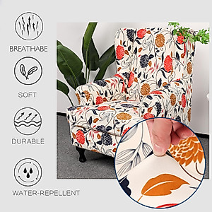 HAOYONG Wing Chair Slipcovers Printed Wingback Chair Covers 2 Pieces Wingback Armchair Slipcover Stretch Chair Slip Covers Washable Armchair Protector Cover for Living Room and Bedroom