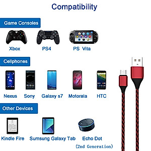 SISSFO 15FT Charger Charging for PS4 Controller Cable 2PCS Nylon Braided Micro USB 2.0 High Speed Data Sync Cord for Xbox One S/X, PlayStation 4, PS4 Slim/Pro Controller Charger and Play Cord
