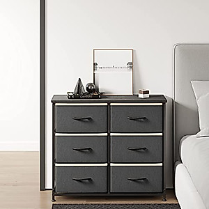 FEZIBO Dresser Organizer, Chest of Drawers-Dresser for Bedroom, Hallway, Entryway, Closets, Furniture Storage Tower-Steel Frame, Wood Top, 6 Drawers Organizer Units-Black Grey White Edge
