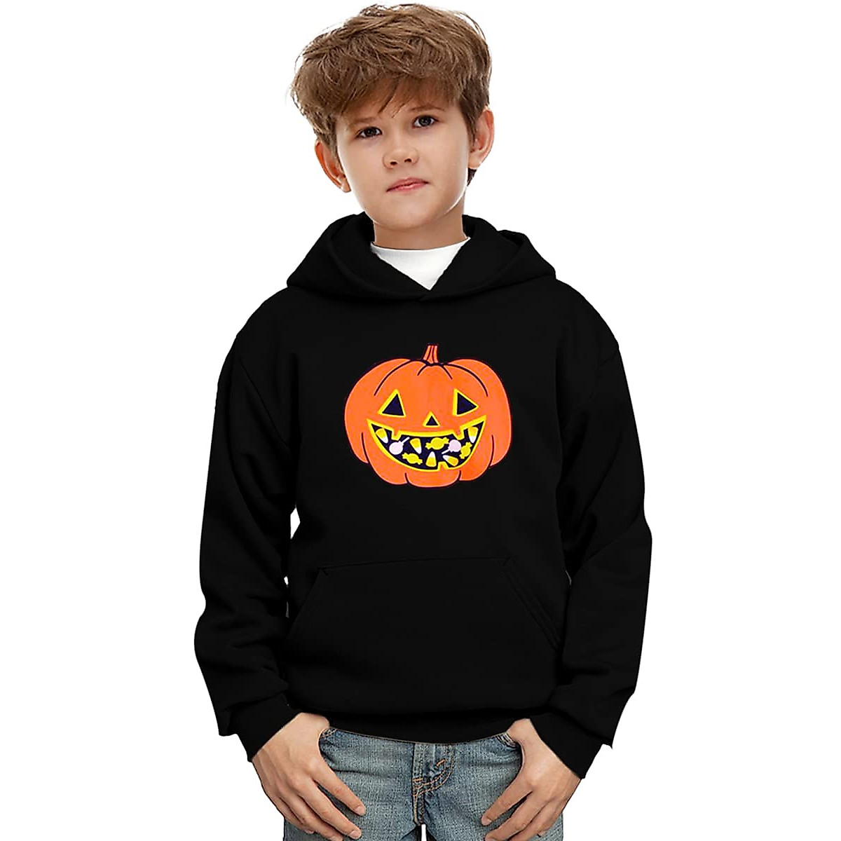 Remimi Kids Halloween Pumpkin Candy Hoodie Boys Jack O Latern Hooded Pullover Long Sleeve Sweatshirts 5-6 Years
