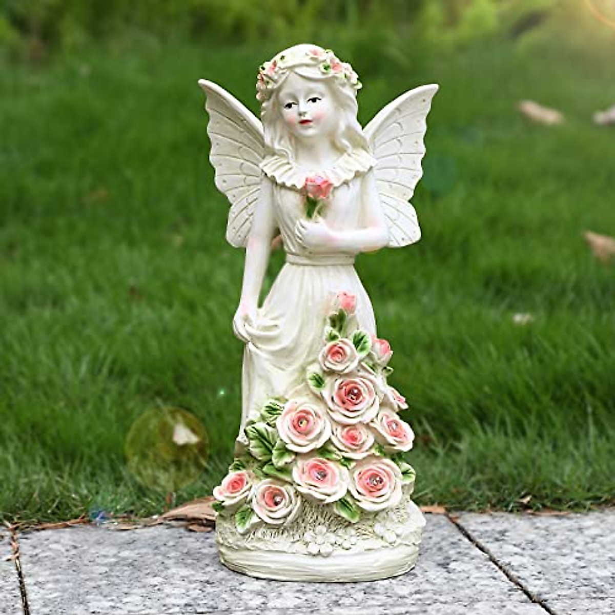 Garden Statue Fairy Outdoor Decor, Solar Patio Garden Sculptures & Statues, Resin Garden Decor for Outside Yard Decorations Figurines for Housewarming