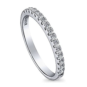 BERRICLE Sterling Silver Wedding Rings Cubic Zirconia CZ Half Eternity Ring for Women, Rhodium Plated Size 8