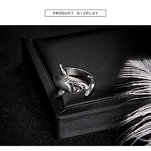 2pcs White Shark and Hammerhead Shark Rings Necklace Ocean Animal Personality Jewelry for Women Men-2pcs Rings