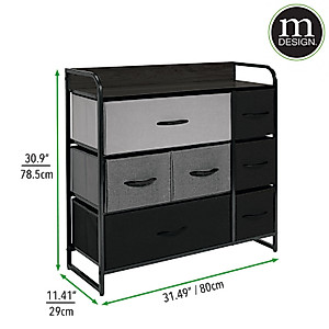 mDesign 30.9" High Steel Frame/Wood Top Storage Dresser Furniture Unit with 7 Removable Fabric Drawers - Large Bureau Organizer for Bedroom, Living Room, Closet - Gray/Multi-Color/Black