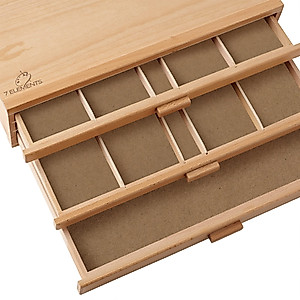 7 Elements 3 Drawer Wooden Artist Storage Supply Box for Pastels, Pencils, Pens, Markers, Brushes and Tools