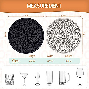 8 Pcs Boho Coasters for Drinks, Silicone Coasters with Holder, Boho Style Grooved Pattern, Tabletop Protection Coasters for Outdoor, Indoor, Coffee Table, Kitchen, Office, Bar, Heat Resistant