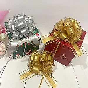 6 PCS Pull Bow,Gold Gift Bow,6 inches Bow for Gift Basket,Party Birthday Gift Wedding Ribbon Bows for Wrapping Boxes or Flower Decorations, Valentine's Day Gift Decorations (Gold)