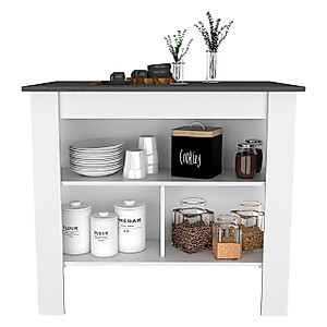 Tuhome Cala Kitchen Island, Four Legs, Three Shelves -White/Onyx