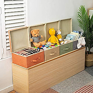 DOMEraax Storage Bins with Lid, Foldable Clothing Storage Box case with Handle for Toy, Books, Closet, Bedroom, Home, 4 Color Set, 13L x 12.5W x 7H inch