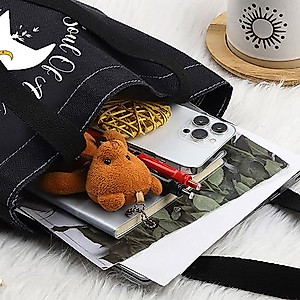 LEVLO Witch Canvas Tote Bag Witchy Gift Soul Of a Witch Heart Of a Hippie Shoulder Bag Witch Magic Merchandise (Soul Of a Witch BT)